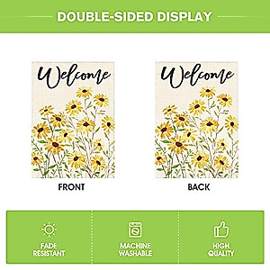 AVOIN colorlife Spring Flower Garden Flag 12x18 Inch Double Sided Outside, Yellow Daisy Sunflower Welcome Yard Outdoor Flag