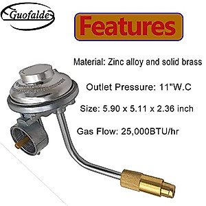GUOFALDE Gas Grill Regulator Fit, Replacement for Blackstone 17" and 22" Tabletop Griddle Grill, Low Pressure 1lb Propane Regulator with Adapter Fitting