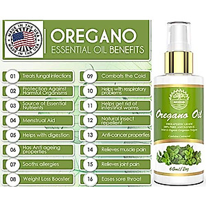 Oregano Oil Organic 2oz Pure Essential Oil Natural Wild Now Carvacrol Oreganol Oil Pump Spray Easy to Apply No Mess 60ml 2Floz