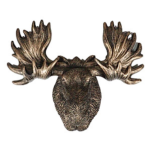 Ebros Gift Vintage Western Rustic Bull Moose Head Wall Key Multi Point Hooks Decor Resin Plaque in Bronze Finish Multi-Purpose Coats Hats Keys Scarves Belts Towels Pet Leashes Hangers Antlers Hook