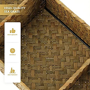 YARNOW Woven Shelf Baskets Storage Baskets Seagrass Wicker Baskets Makeup Holder Organizer Divided Storage Bins Box Container Sundries Organizer Cosmetic Storage Box for Bedrooms Home