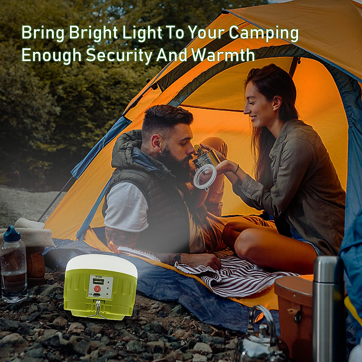 Camping Lantern Solar Power USB Rechargeable Emergency Power Bank Portable LED Tent Light 4 Light Mode for Garden Camping Hiking Travel Fishing Outdoor 3600mAh Waterproof Solar Light Bulbs(50W)