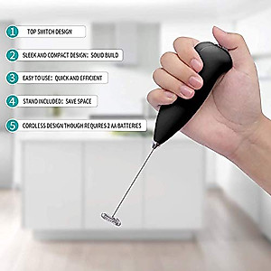 SONWELL Coffee Milk Frother Handheld BLACK, Drink Coffee Mixer with Stainless Steel Stand, Battery Operated Electric Foam Maker, Milk Foamer for Lattes,Frappe, Matcha, Hot Chocolate BLACK