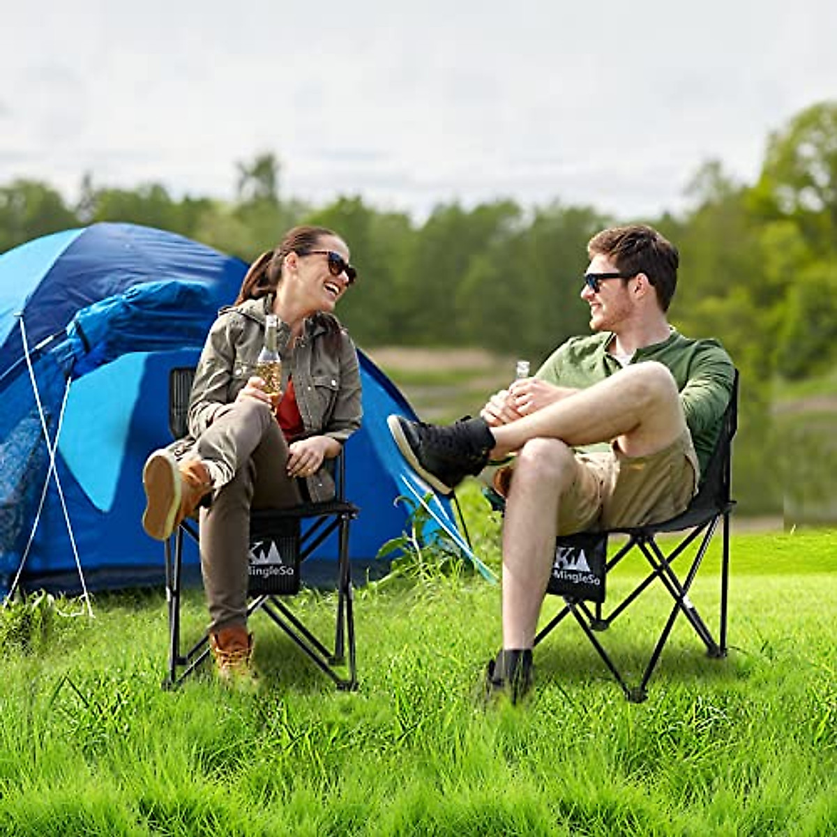 K-MingleSo Upgraded Camping Chair with Front and Large Back Pocket, Lightweight Portable Folding Chair for Fishing Hunting BBQ Travel Picnic Backpacking