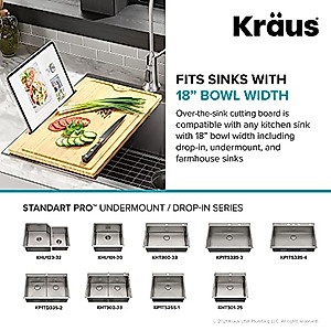 Kraus Solid Bamboo Cutting Board with Mobile Device Holder for Standard Kitchen Sink or Countertop (19 1/2 in. x 12 in.), KCBT-103BB