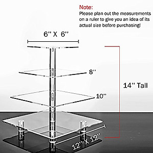 Jusalpha® Large 4 Tier Square Acrylic Cupcake Tower Stand for Dessert, Pastry, Serving Platter-Candy Bar Party Décor and Supply(with Rod Feet) (4SF-V2)