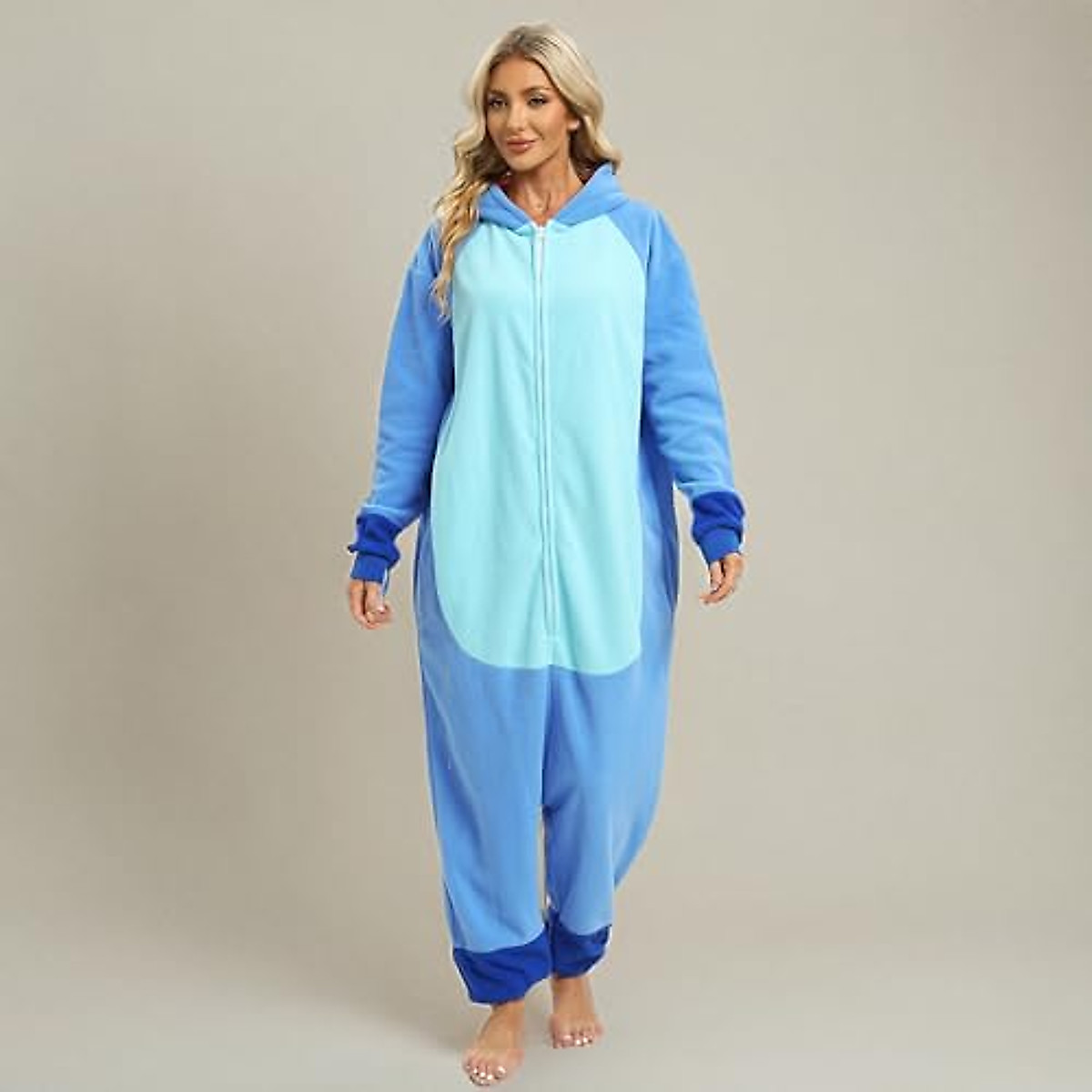 Wishliker Unisex Adult Onesie Pajamas Animal Onesies Women Men Christmas Halloween Cosplay Costume Sleepwear Blue