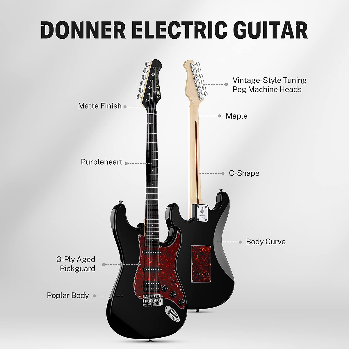 Donner 39 Inch Electric Guitar, Designer Series DST-200 Stylish Solid Body Electric Guitar for Beginner Intermediate & Pro Players, Single Coil Split System, Bonus Bag, Cable, Strap