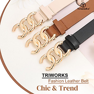 TRIWORKS 3 Pack Women's Belts for Jeans Pants Fashion Waist Belts for Ladies Leather Belt with Gold Buckle