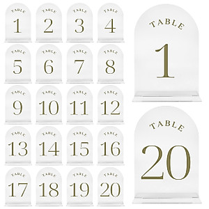Wedding Table Numbers 1-20 - Frozen Design, Acrylic Cards With Gold Number, Perfect for Reception, Table Card Holders, Elegant Signs