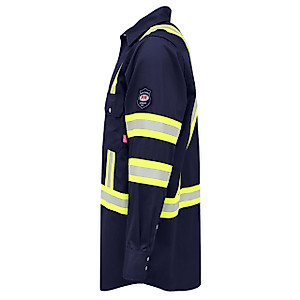 BOCOMAL FR Shirts Hi Vis/High Visibility Flame Resistant/Fire Retardant Shirt 7.5oz Navy FR Shirts for Men