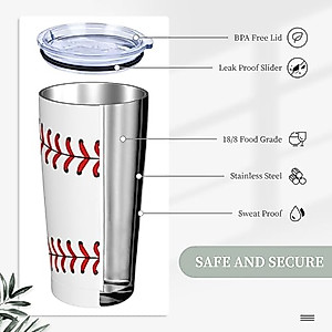 IYERSKD Baseball Lace 20 oz Stainless Steel Tumbler Vacuum Insulated Leakproof Travel Mug for Car Office Gym