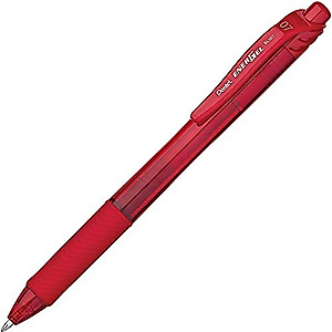 ENERGEL Pentel -X Retractable Liquid Gel Pen (0.7mm) Metal Tip, Red Ink, Box of 12 (BL107-B)