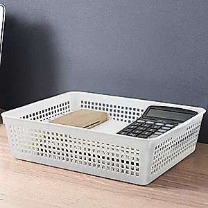 Yarebest 6-Pack Plastic Basket Tray, Shallow Paper Storage Tray, A4 Size, White