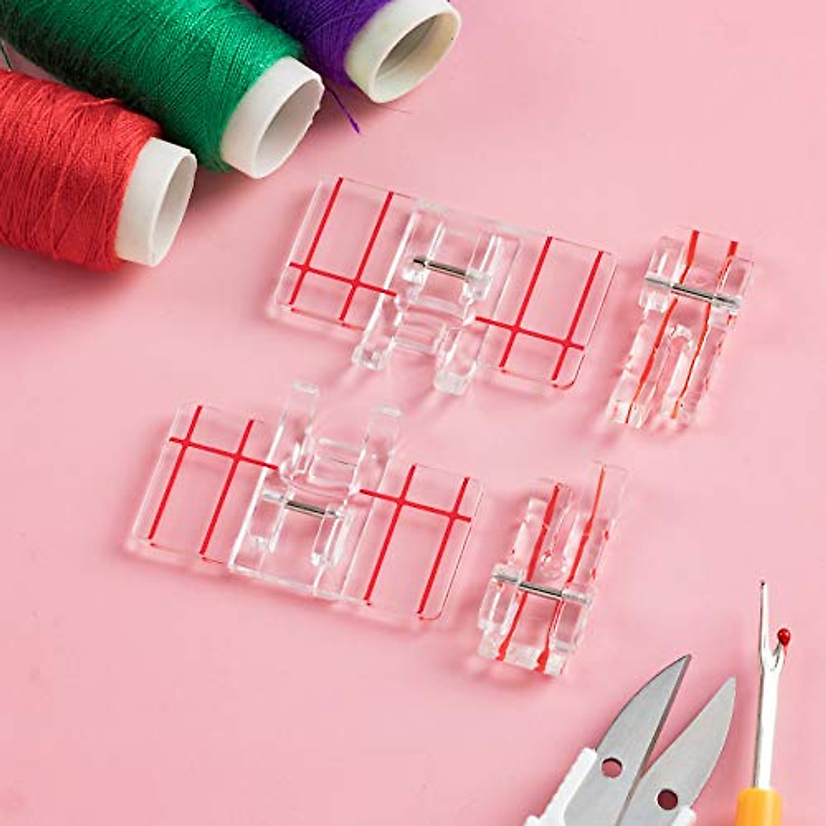 PAGOW 4PCS 1/4" (Quarter Inch) Sewing Machine Presser Foot, Brother Sewing Machine Accessories Fit for Singer, Babylock, Household Low Shank Sewing Machine (2 Style)