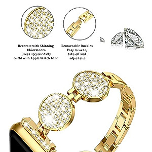 Hallen Apple Watch Band 38mm 40mm 41mm 42mm 44mm 45mm 49mm Women, Jewelry Bling Diamond Rhinestone Bracelet Metal Replacement Strap Wristband for iWatch bands Ultra Series 8 7 6 5 4 3 2 1 SE (38mm40mm41mm, Gold)