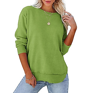 Pkabogbi Womens Long Sleeve Crewneck Pullover Sweatshirt No Hood Loose Fit Basic Green Sweatshirts Side Split Pullover Tops Green Small