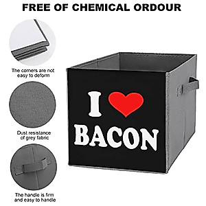 I Love Bacon Foldable Storage Bins Printd Fabric Cube Baskets Boxes with Handles for Clothes Toys, 11x11x11