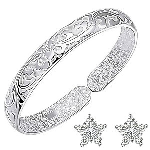 TOPOB Classic 925 Sterling Silver Bracelet, Ladies Fashion Pattern Open Alloy Jewelry Cuff Bangle Chain Bracelets (Silver)