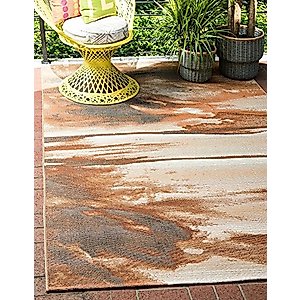 Unique Loom Outdoor Modern Collection Area Rug - Shore (10' x 12' 2" Rectangle, Brown/ Beige)
