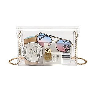 FAIME 3 in 1 Clear Purse for Women Stadium, Cute Clear Crossbody Bag Stadium Approved, Small Clear Clutch Purse, Transparent Party Clear Handbag for Sports, Concert, Prom (Gold)