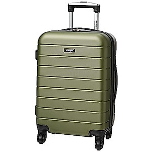 Wrangler Smart Luggage Set with Cup Holder and USB Port, Olive Green, 20-Inch Carry-On