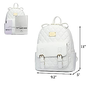 KKXIU Quilted Women Small Backpack Purse Synthetic Leather Cute Mini Daypack Fashion Bookbag for Teen Girls (White)