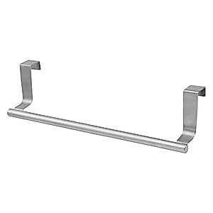 Over Cabinet Towel Bar with Hooks, 14 Inch Brushed Stainless Steel Over The Door Towels Rack for Home Bathroom Kitchen, Hang on Inside and Outside Cabinets or Doors, Holds Hand Dish Towels Washcloths