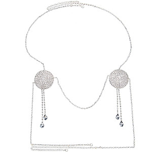 Rhinestone Bra Body Chain Nipple Pasties with Chest Chain Rhinestone Nipple Cover Stickers Tassel Crystal Nipple Cover Chain Rave Festival Bra Chain Jewelry for Women (Silver)