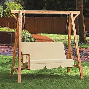 Aurragiy Outdoor Swing Cushion Cover Patio Swing Cushion Replacement 3 Seater Swing Seat Cushion Cover Waterproof Dust Proof for Courtyard Garden -59x19x4inches (Beige Cover Only)