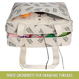 Becko US Yarn Bag Crochet Bag Knitting Bag Yarn Tote Organizer for Projects, Yarn Balls, Crochet Hooks, Knitting Needles, Stitch Holders and Other Accessories