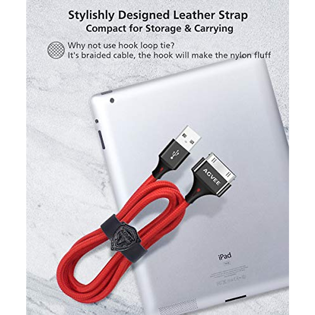 AGVEE 2 Pack 4ft for Old iPhone 4S Charging Cable, MFI Certified 30 Pin Braided Heavy Duty Fast Durable Charger Cord, Compatible with iPhone 4/4S iPad 1/2/3 iPod Classic Nano Touch, Red