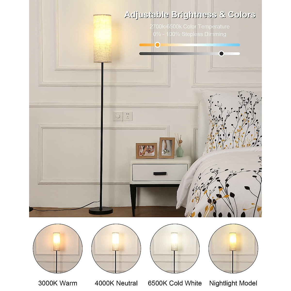 Lightess RGBWW Smart LED Floor Lamp for Living Room, Dimmable Floor Lamp Modern 67" Tall Standing Lamp for Bedroom, Remote & WiFi APP Control, 2700K-6500K Minimalist Floor Lamp RGB Bulb Included