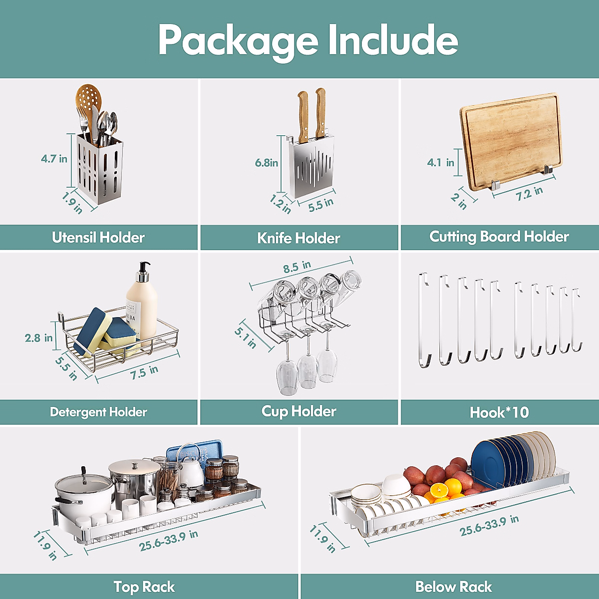 Over Sink Dish Drainer Drying Rack,MAJALiS 3-Tier 304 Stainless Steel Large Dish Racks for Kitchen Counter,Above Sink Organizer,(Sliver, 25.5"-35.5")