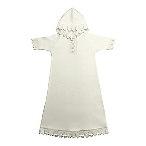 Victorian Organics Baby Gown Organic Cotton and Lace Infant Button Hoodie Bunting (NB 0-3 months, Antique White)