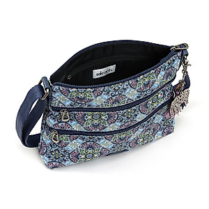 Sakroots Artist Circle Basic Crossbody in Eco Twill, Adjustable Crossbody Strap, Grey Mosaic World