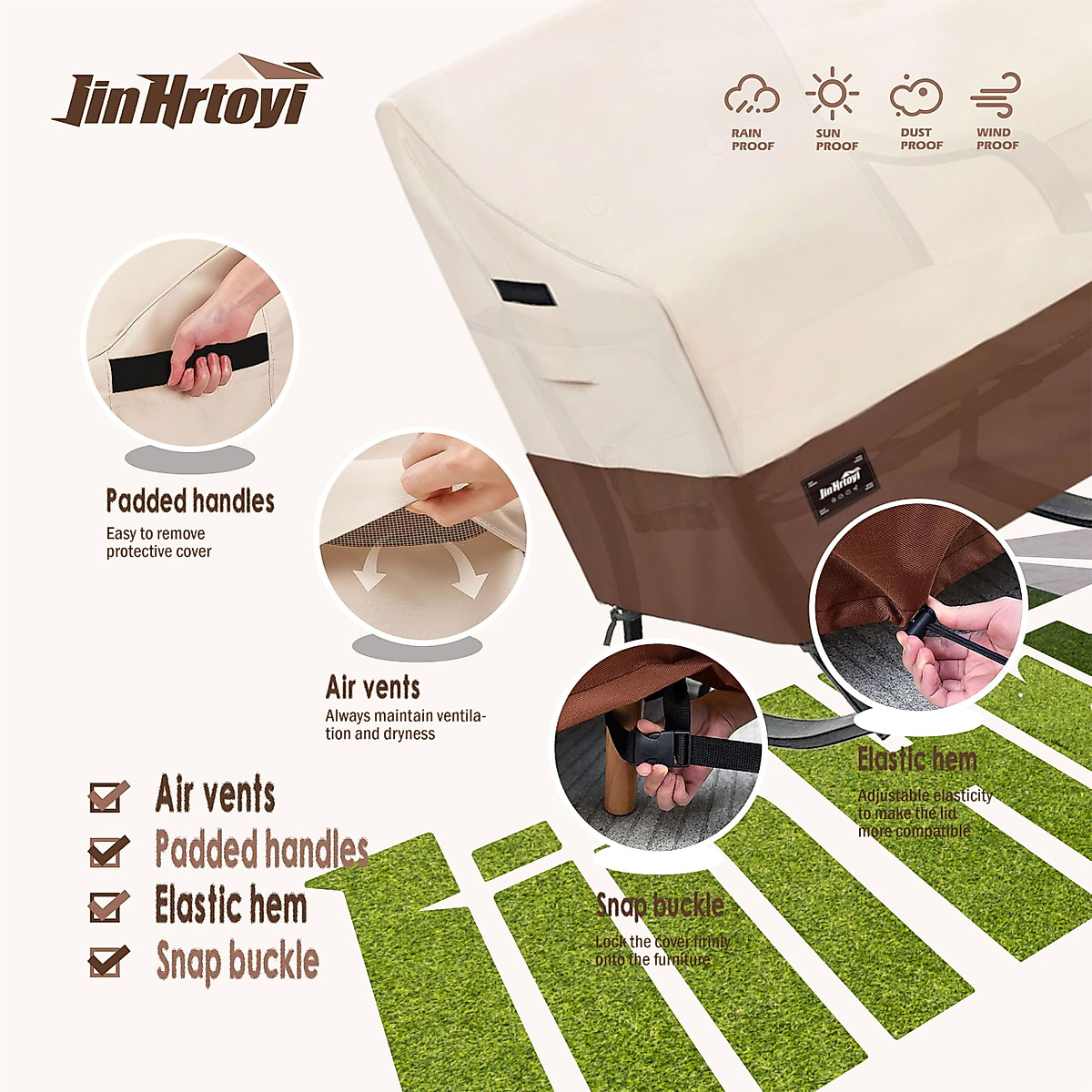 Jin Hrtoyi 3 Piece Outdoor Patio Set Furniture Cover,Garden Furniture Cover,64"Wx25"Dx28"H,100% Waterproof(600D), Fit for Rattan Chair Conversation Sets for Patio Bistro, Beige & Brown