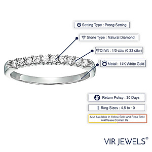 Vir Jewels 1/3 cttw Round Diamond Wedding Band for Women in 14K White Gold, 10 Stones Prong Set, Size 5