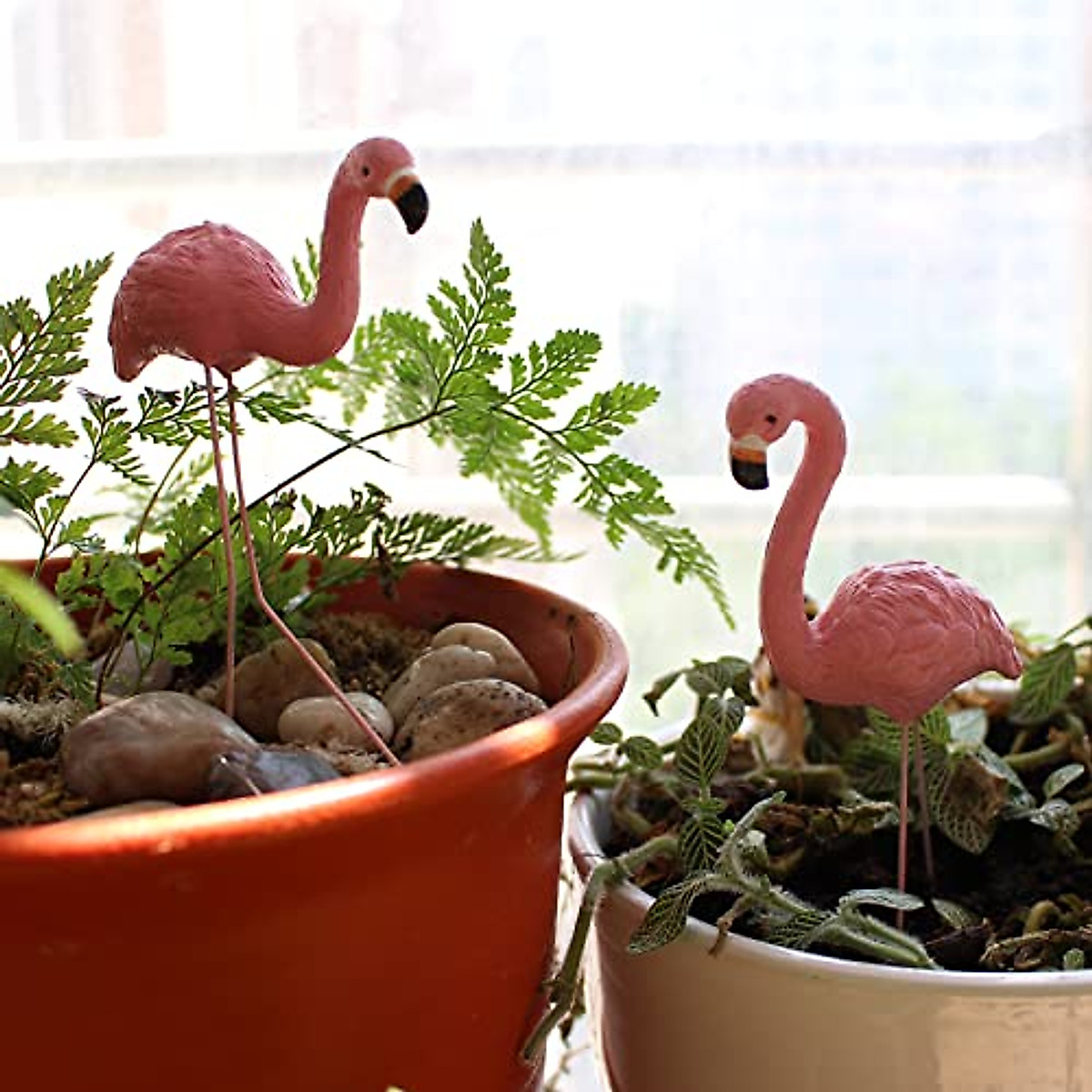 PEGZOS Resin Mini Flamingos Set of 4 for Plant Pots, Miniature Figurines & Accessories for Fairy Garden (Pink, 4pc)