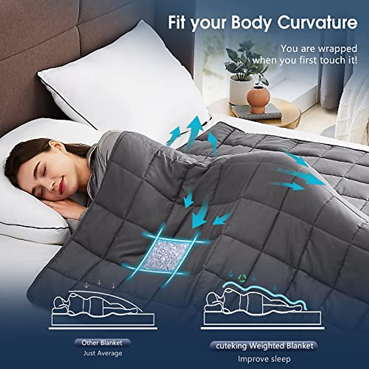 CUTEKING Weighted Blanket for Adults (15lbs, 48"x72", Full, Grey) Heavy Blanket for 140-150lbs, Weighted Blanket for Cooling & Heating with Premium Glass Beads, Soft Thick Blanket for Adult All-Season