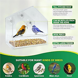 Nature Gear Window Bird Feeder - Refillable Sliding Tray - Weather Proof - Snow and Squirrel Resistant - Drains Rain Water - See Songbirds from Home! (House Style) (House Model)