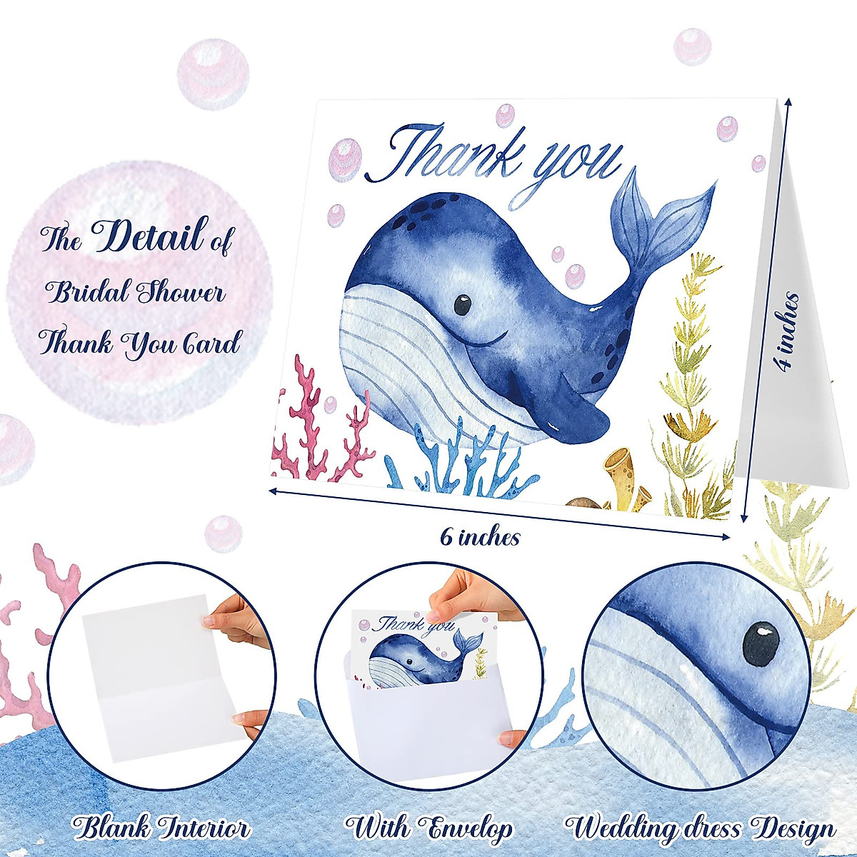 24 Sets Under the Sea Thank You Cards with Envelopes Whale, Shark and Turtle Thank You Notes Ocean Watercolor Baby Thank You Cards Sea Animal Greeting Cards for Birthdays Baby Shower Wedding Kids