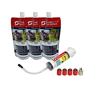 Lawn Mower Off-Road Tire Sealant - Flat Tire Protection Kit with Sealant Injector - 5-in-1 Tire Repair & Prevent Flat Tires caused by bead leaks, punctures, minor dry rot - Extend Tire Life