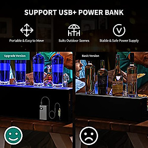 YITAHOME LED Lighted Liquor Bottle Display Shelf Supports USB & Power Bank, 2-Step 48-inch Bar Liquor Alcohol Shelf for Home Counter Party, Acrylic Mounted Whiskey Rack Stand with Remote & App Control