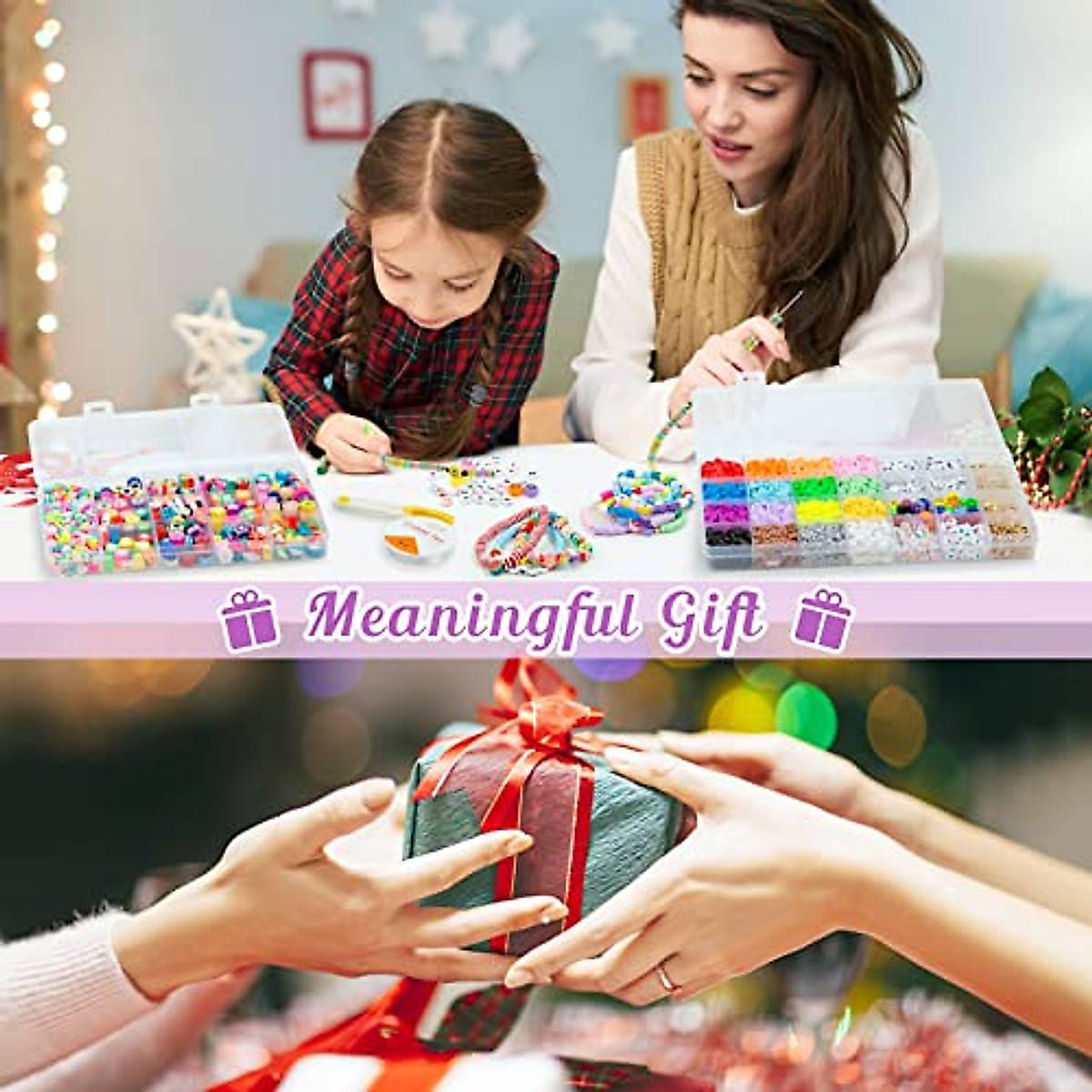 Korlon 7280 Pcs Clay Beads for Bracelets Making, Including 240 Pcs Fruit Flower Polymer Clay Bead Charms with Round Flat Heishi Clay Bead Kit for DIY Craft Necklace Jewelry