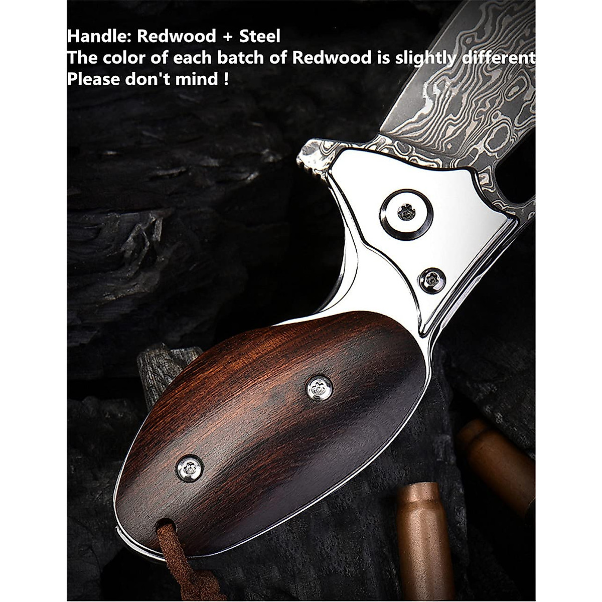 KUNSON Small Folding Knife Pocket Knife Redwood Handle VG10 Damascus Steel Sharp Blade - Pocket Knife for Men - Best Partner for Camping Hunting Fishing - EDC and Outdoor Gear