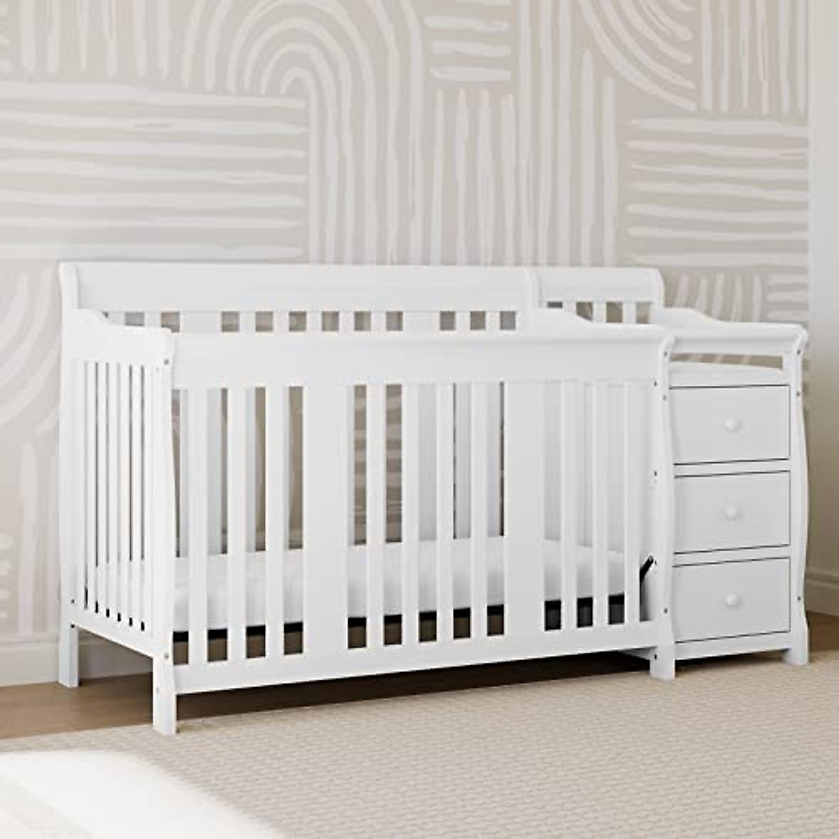 Storkcraft Portofino 5-in-1 Convertible Crib and Changer (White) – Changing Table Combo with Drawer, Converts to Toddler Bed, Daybed Full-Size Storage Drawer