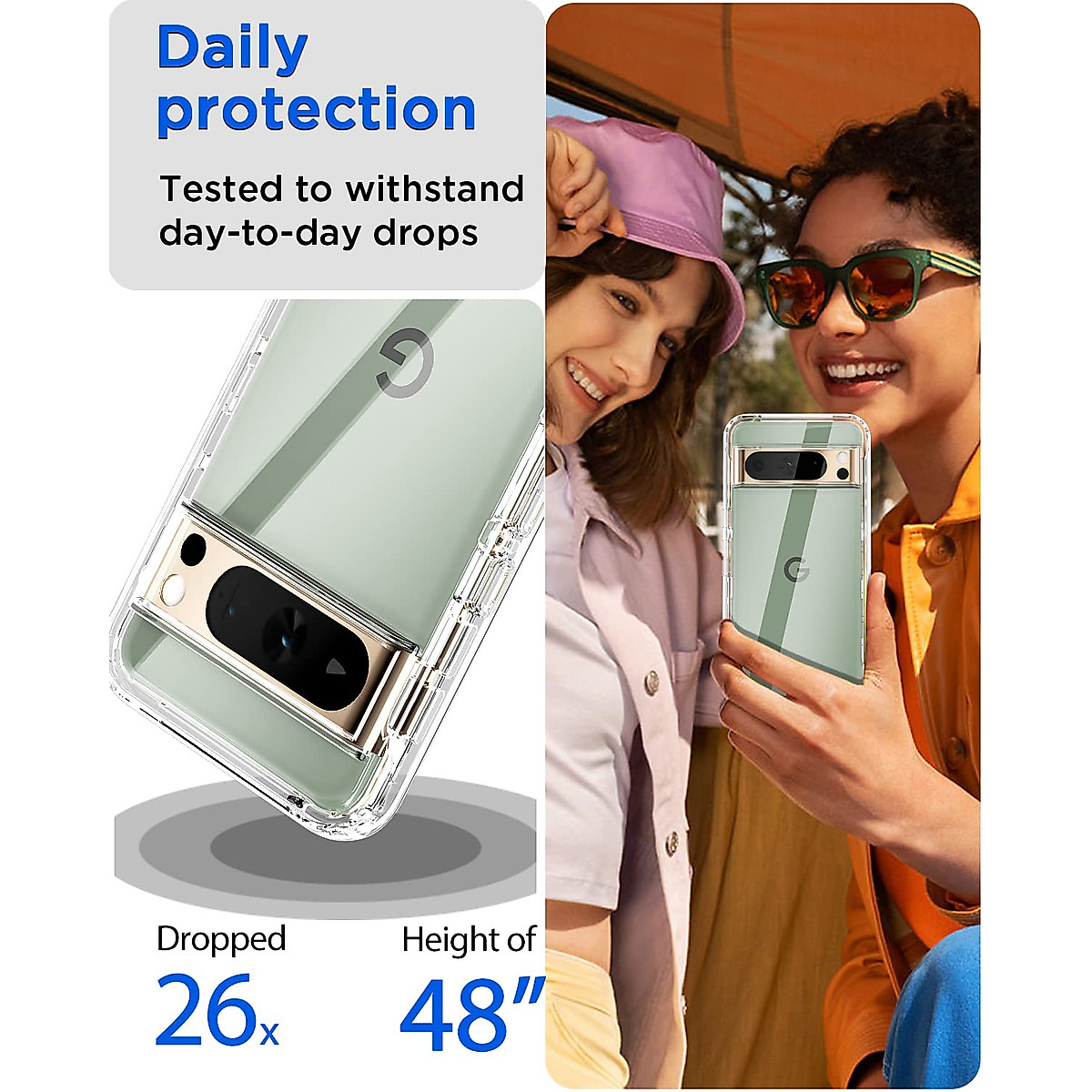 AICase Google Pixel 8 Pro Case Clear Full Body Rugged with [Tempered Glass Screen Protector] Bumper Slim Soft Silicone Heavy Duty Protection Shockproof Cover for Google Pixel 8 Pro 2023_4