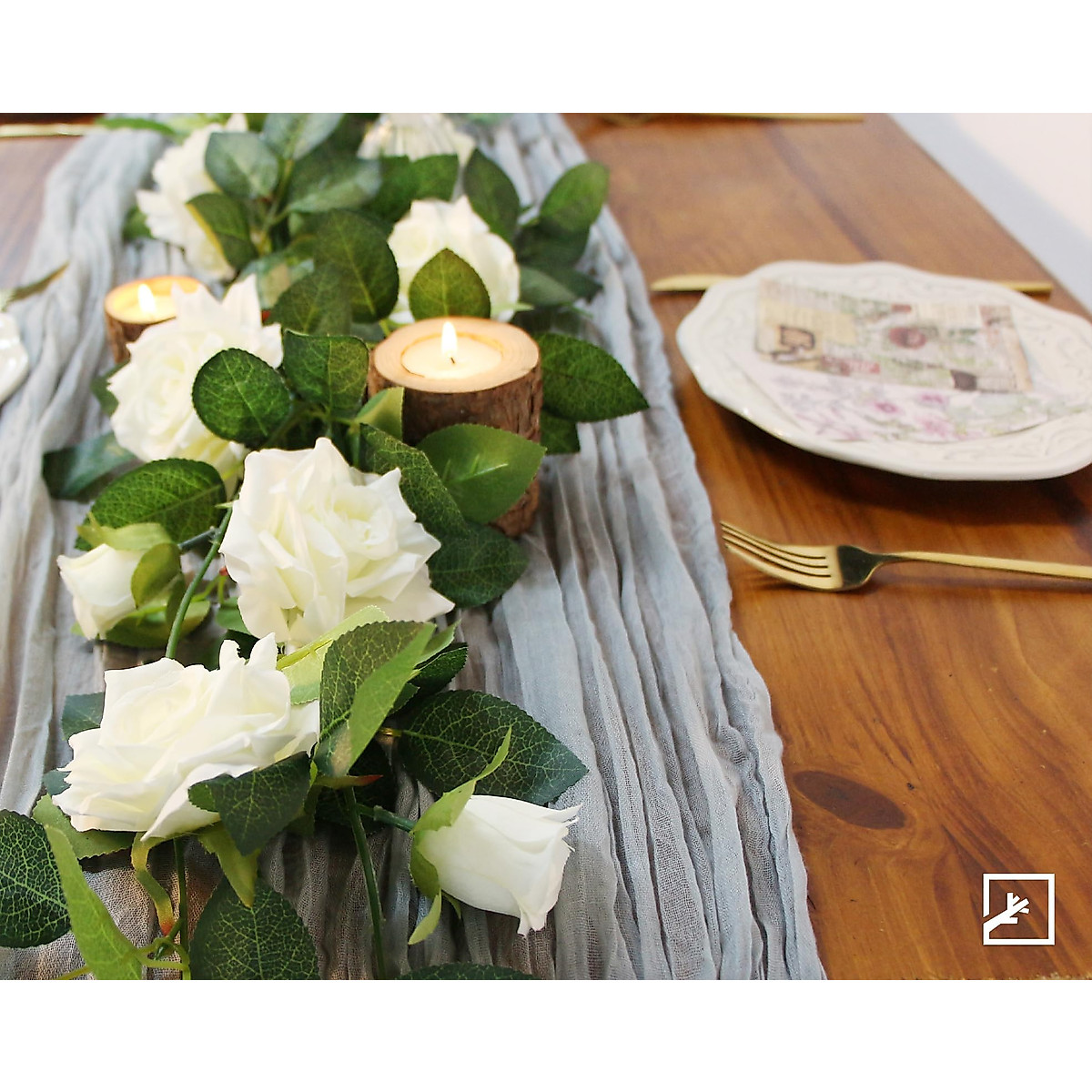 ZIFTY 5Pcs 32.5FT White Flower Garland Fake Vines Faux Artificial Floral Garland for Wedding Decortions Hanging Rose Ivy for Arch Garden Ceremony Background Outdoor Wall Decor