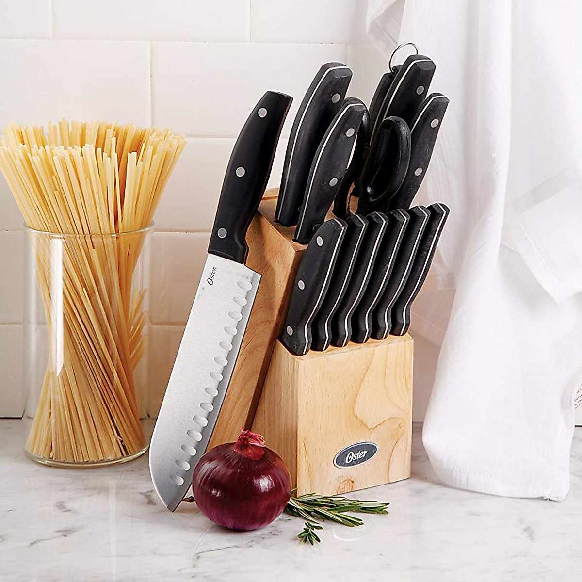 Oster 69529.14 Granger Cutlery Set, Wood Block, 14-Piece, Black